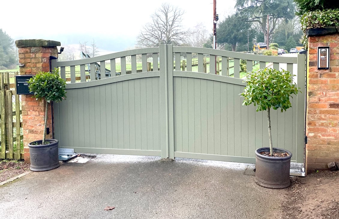 Double Swing Gate – Solid vertical infill bell-curved top - Simply ...